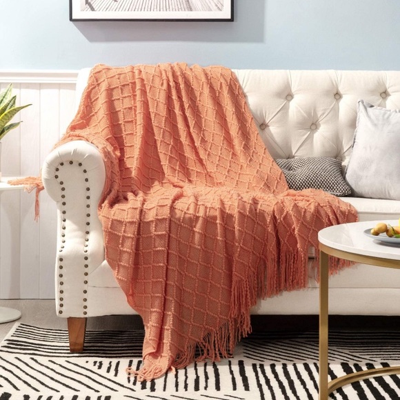 Bedding | Orange Knit Woven Lightweight Blanket Tassels | Poshmark